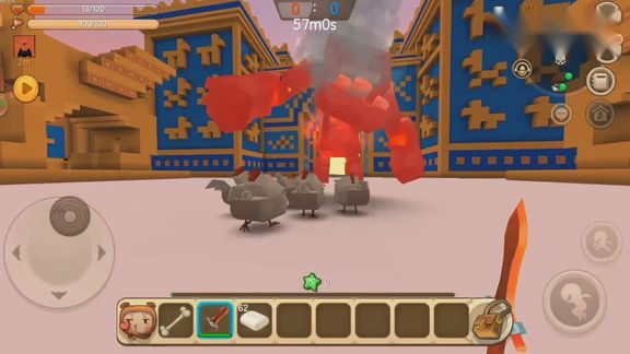 迷你世界 远古职业战争,召唤三只鸡与我一起对战熔岩巨人