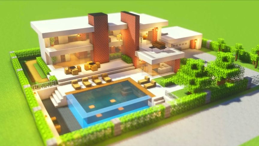 我的世界:现代化的砖砌豪宅建造教学