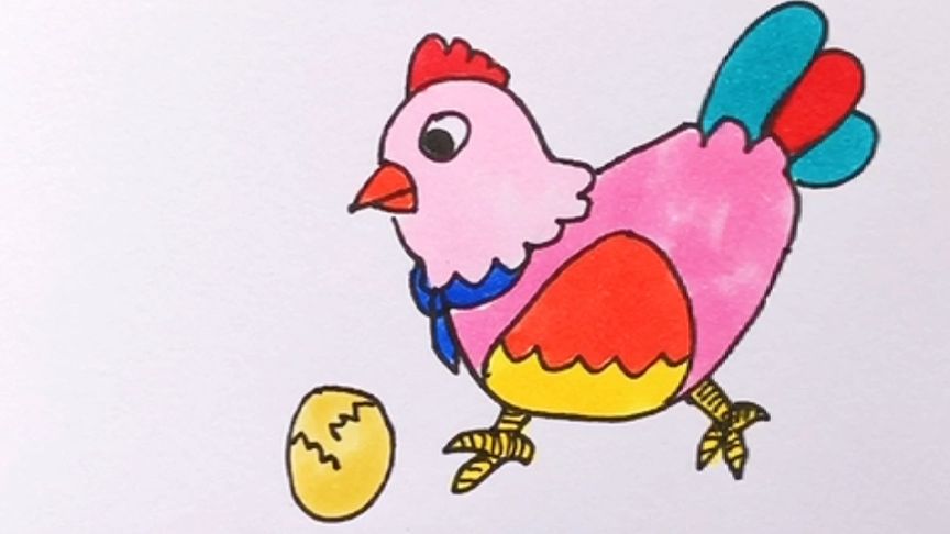 儿童美术简笔画,漂亮的母鸡妈妈,等待宝宝破壳而出