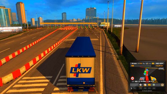 欧洲卡车模拟2:驾驶卡车不小心撞卡收费站,好在还能继续前进