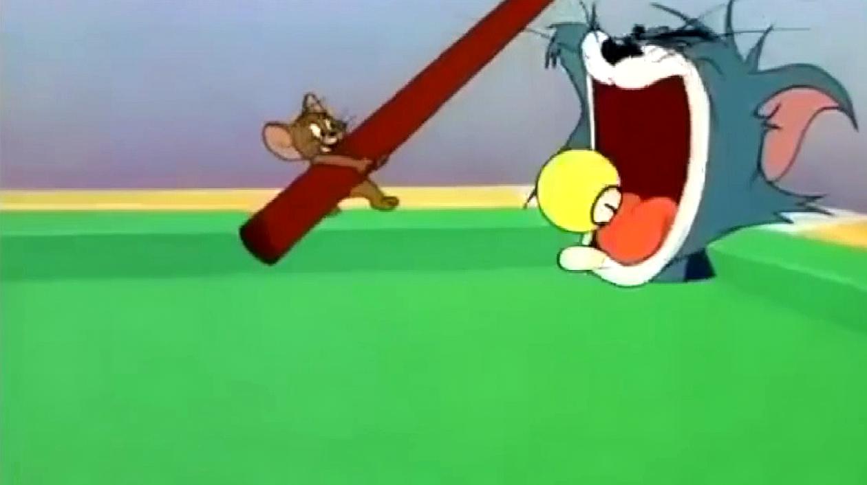 猫和老鼠:杰瑞把台球打进汤姆的嘴中,厉害不