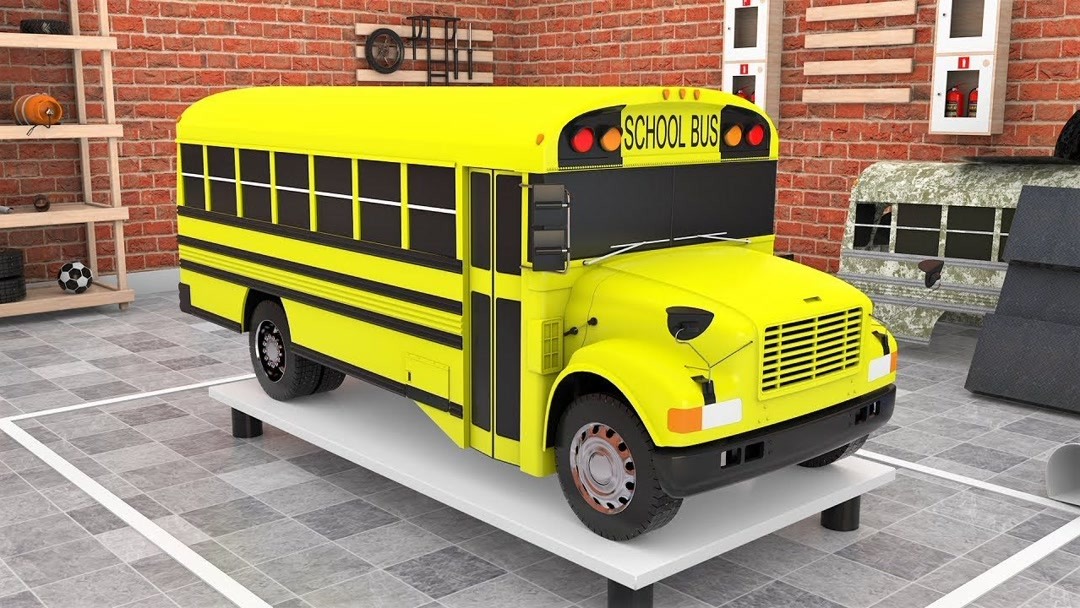 学习颜色 组成和使用学习街道车辆的儿童校车玩具