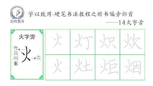 学以致用—硬笔书法教程之楷书偏旁部首14火字旁