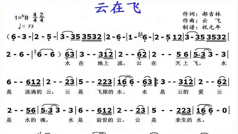 一首穿透心灵的唯美情歌《云在飞》,云飞演唱,看有声动态谱聆听