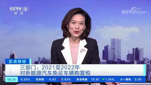 [正点财经]三部门:2021至2022年对新能源汽车免征车辆购置税