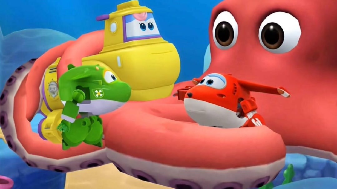 超级飞侠乐迪被大章鱼捆住,小青给章鱼挠痒痒吧 游戏