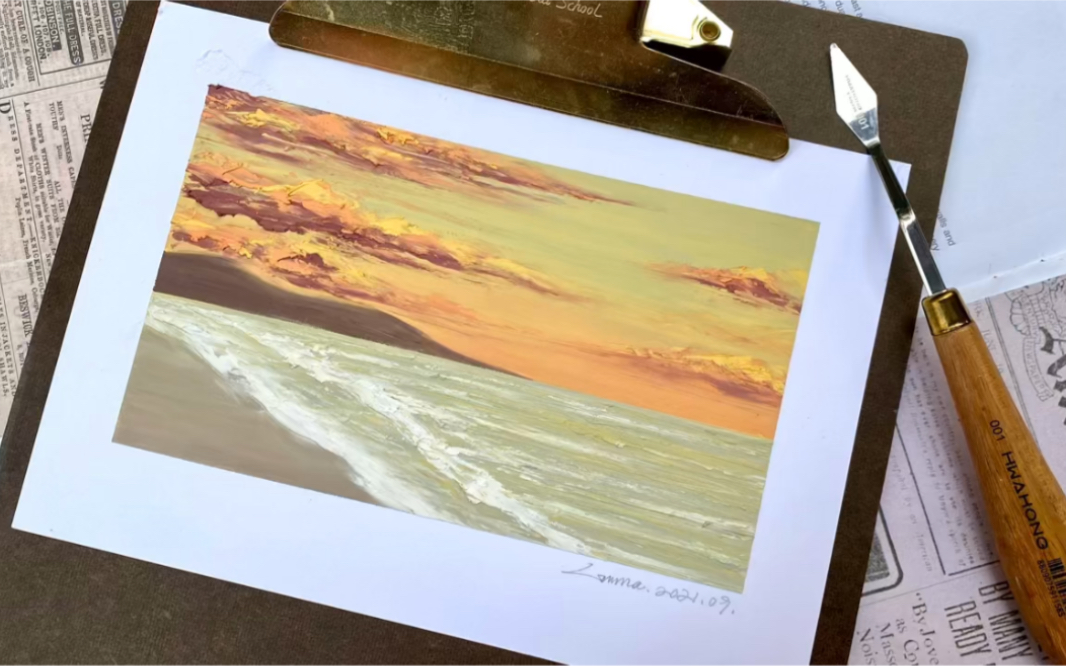 油画棒|海.落日余晖(视频教程)