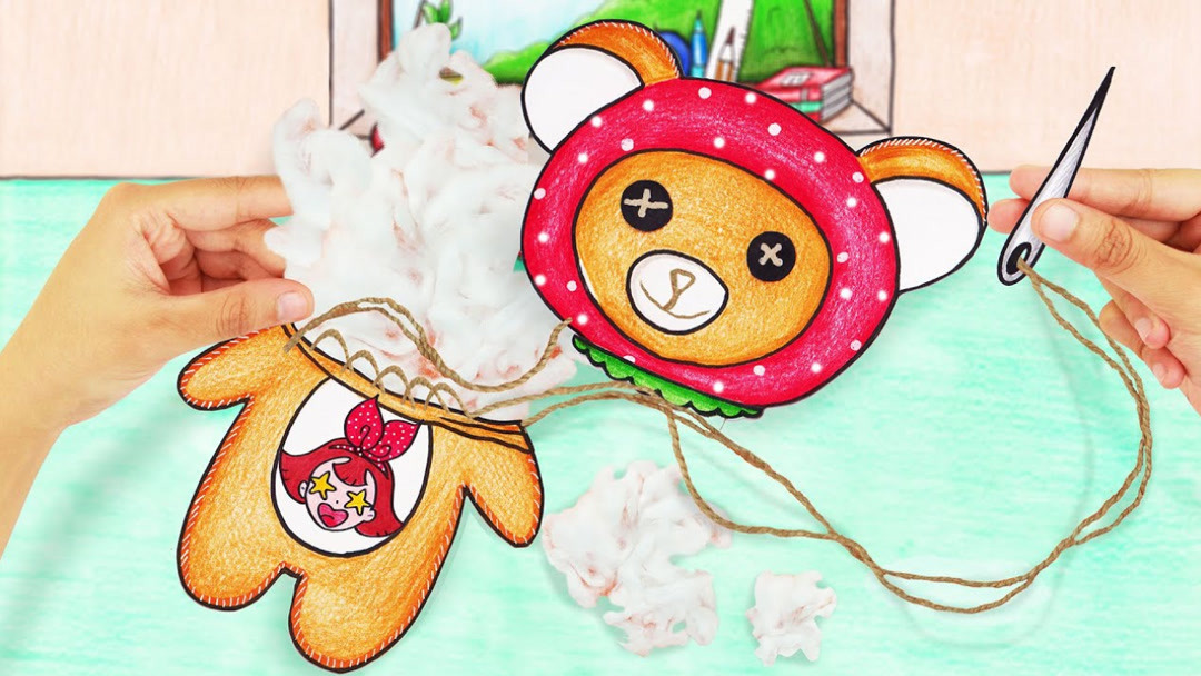 定格剪纸动画:芭比手工制作小熊布偶,画面惨不忍睹!