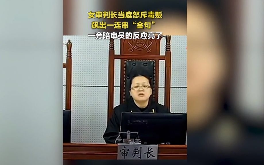 女审判长当庭怒斥毒贩,飙出一连串“金句”,一旁陪审员反应亮了。