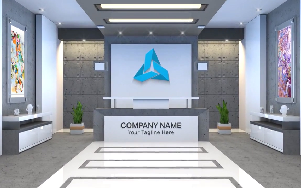 AE模板-办公室形象墙展示墙特效的动态LOGO片头模板动态徽标视频...