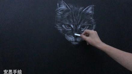 《粉笔黑板画》天啊,我的老师画的猫