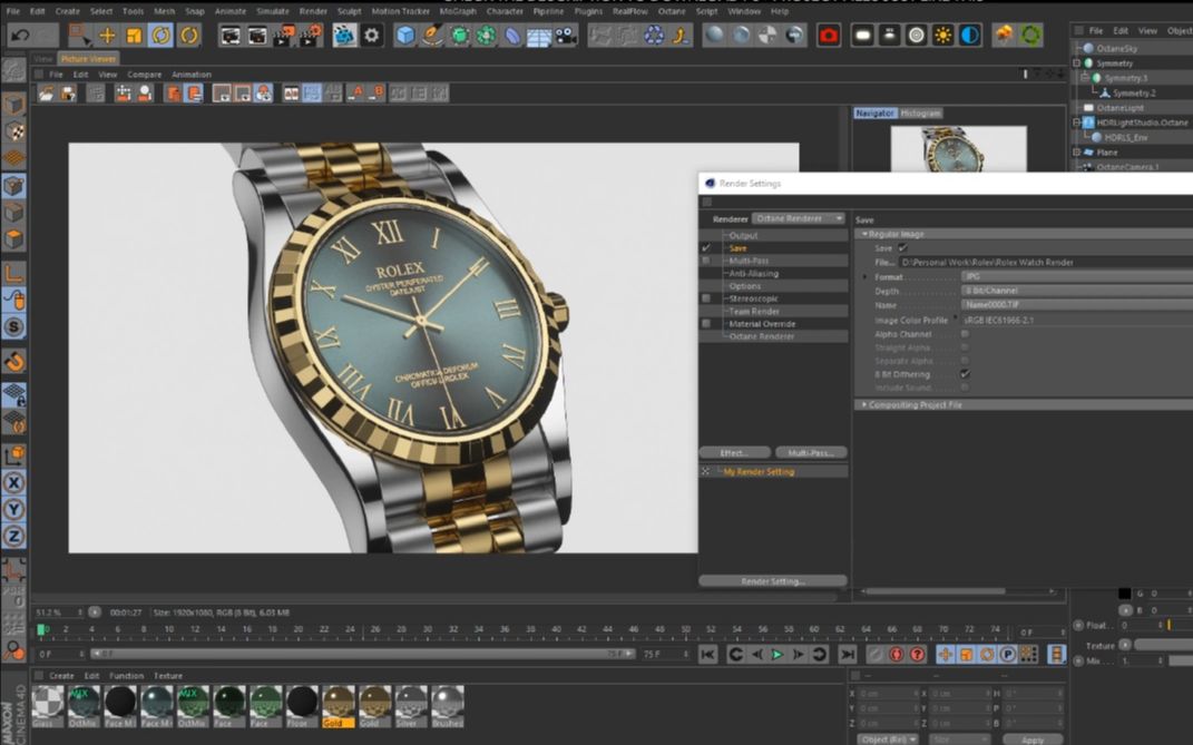 C4D产品手表高级渲染教程3D_Product_Rendering_Live_-_Rolex_...