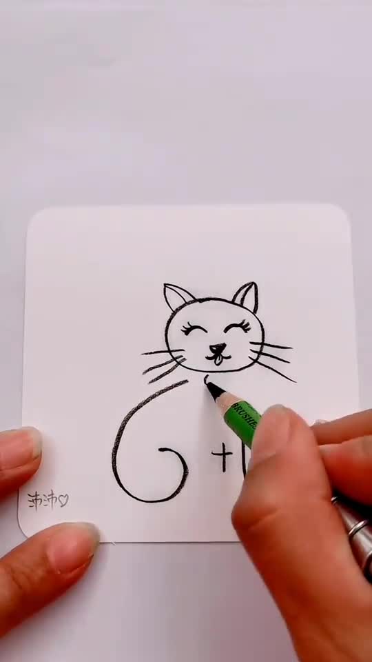 创意简笔画用数字6+1画猫咪
