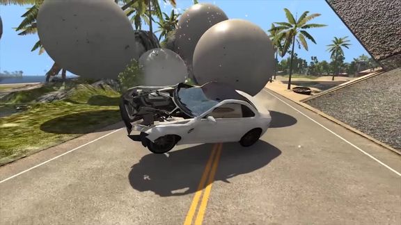 Beamng drive巨大的混凝土球滚向移动的汽车