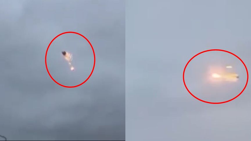 疑似基辅启用防空系统拦截导弹失败画面:导弹被击中后继续飞行