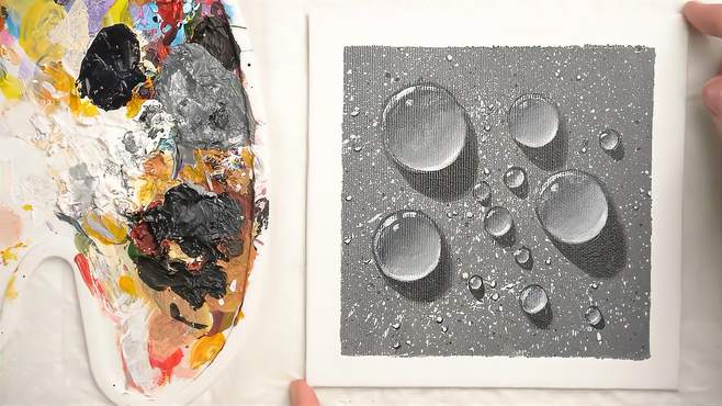 丙烯水珠绘画教程,两个颜色就可以画出水珠了!