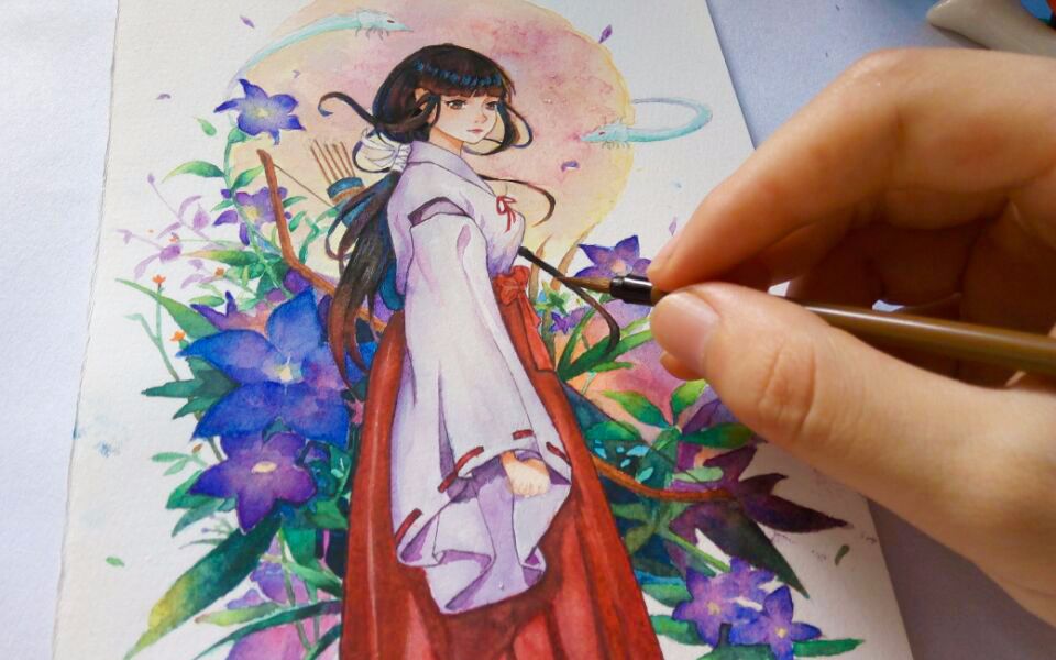 【水彩手绘】一个翻车的犬夜叉の桔梗