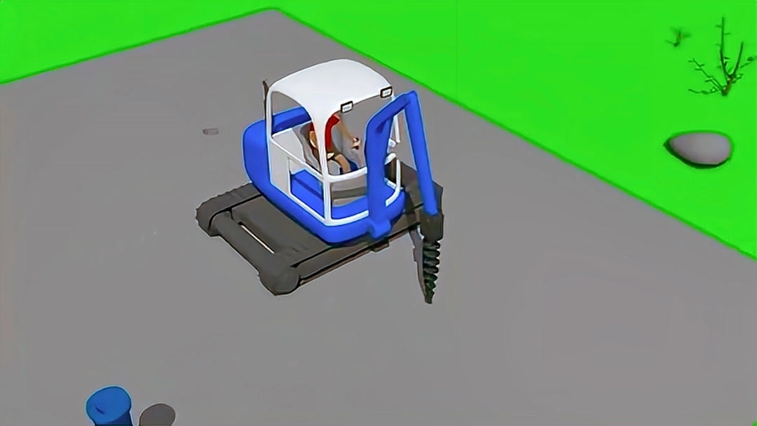 少儿卡通动画 从车库里驶出的推土机,挖掘机,破碎机建造建筑