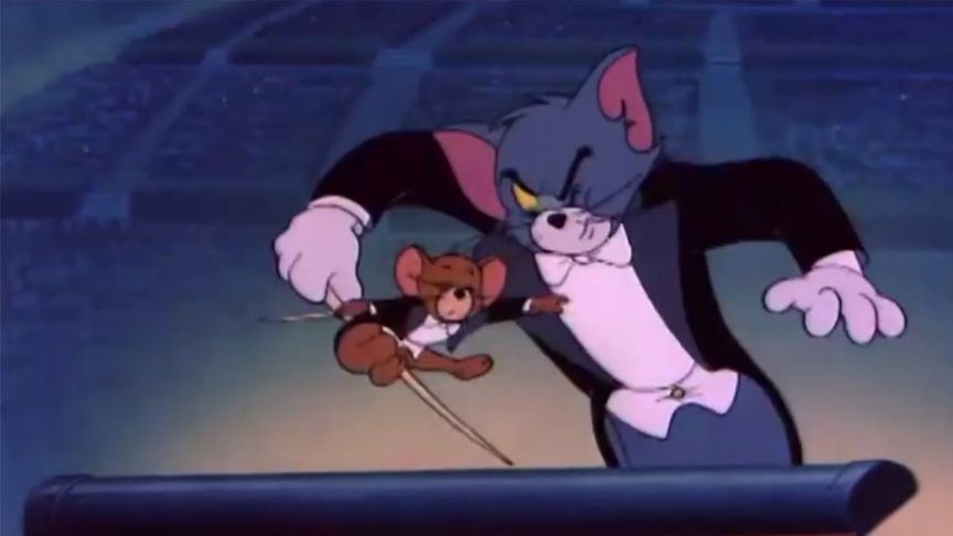 猫和老鼠:汤姆和杰瑞边指挥乐队边打架,打的还挺开心