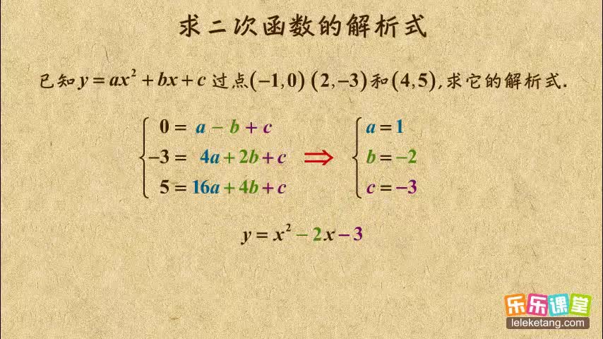 初中数学九年级上册 求二次函数的解析式
