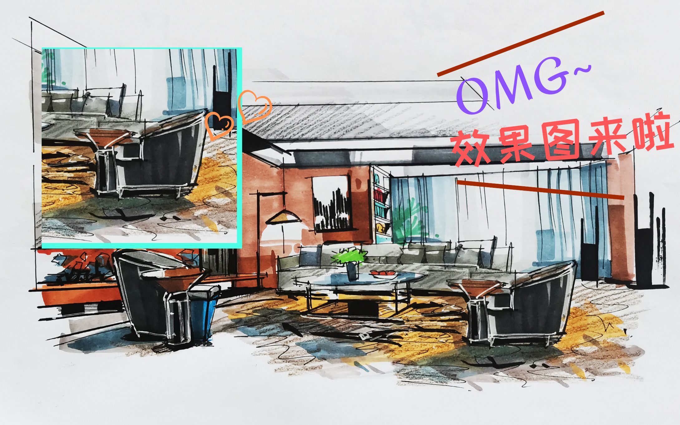 室内手绘10|又又又又是室内小场景 马克笔手绘室内小场景 练习必备 ...