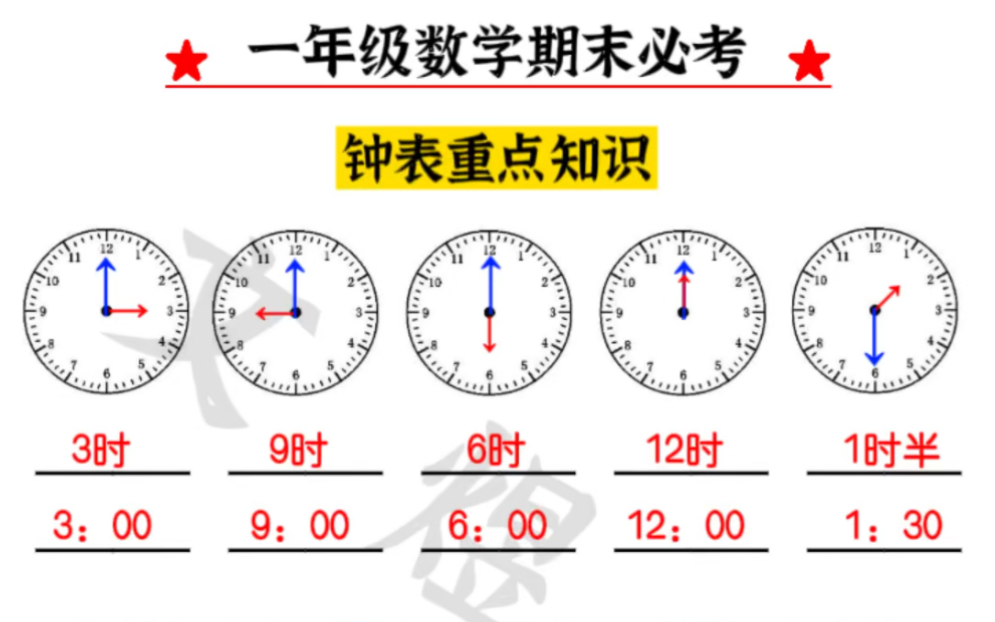 一年级数学期末必考-《钟表重点知识》