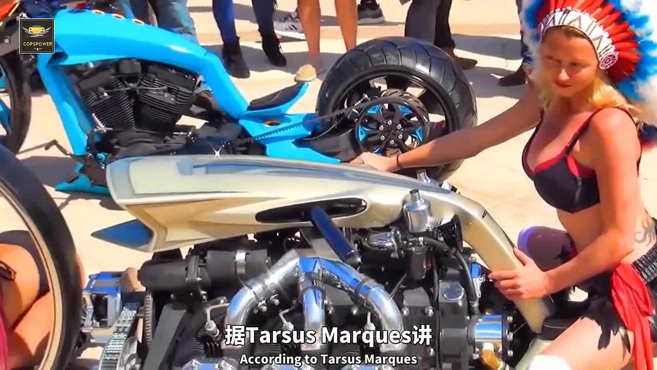 还有比这更拉风的摩托车吗?车轮采用空心轮毂,飞机发动机做动力
