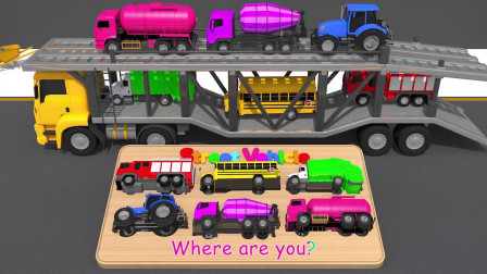 小朋友快来学习认识车辆 有消防车、校车、水泥罐车、环保车