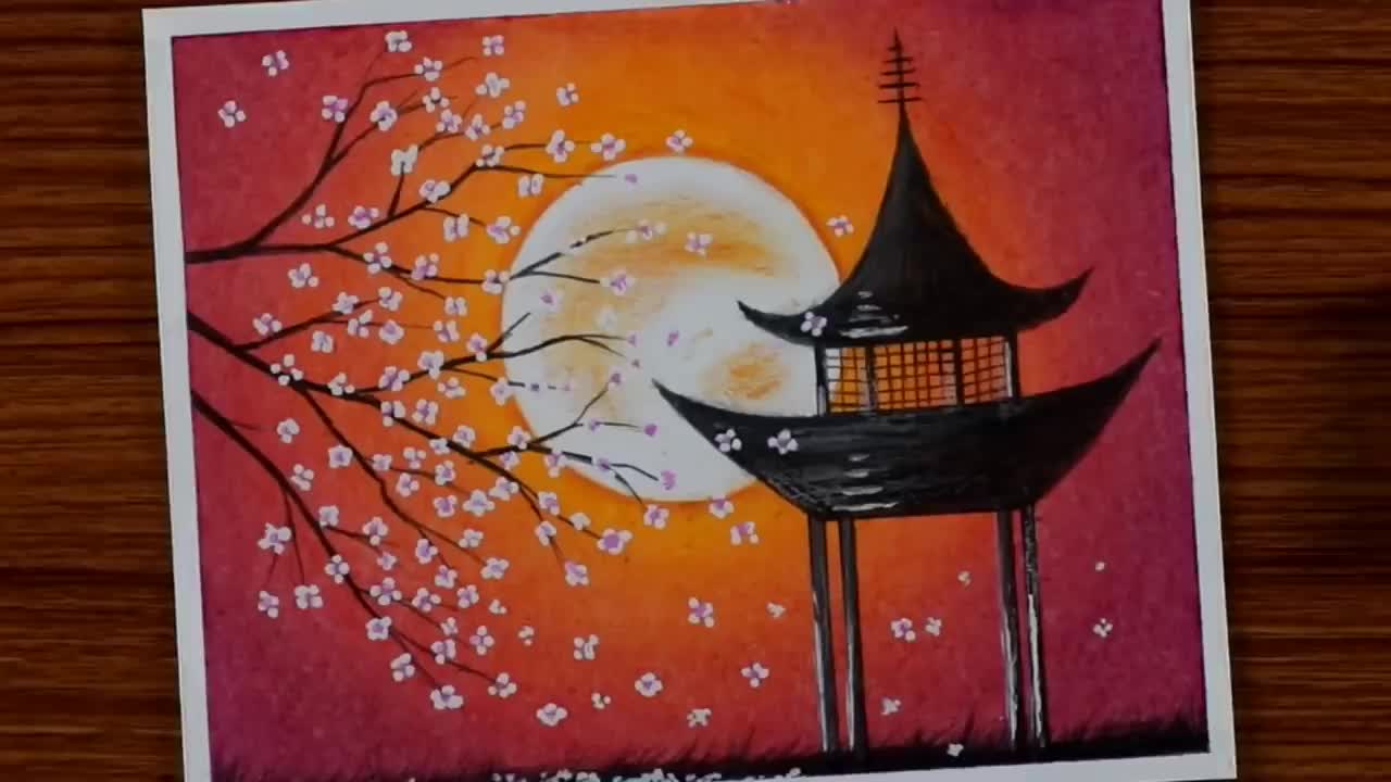 油画棒初学夕阳西下小亭犹在(超详细简单适用初学)