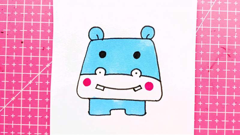 用梯形画创意简笔画小河马,简单可爱