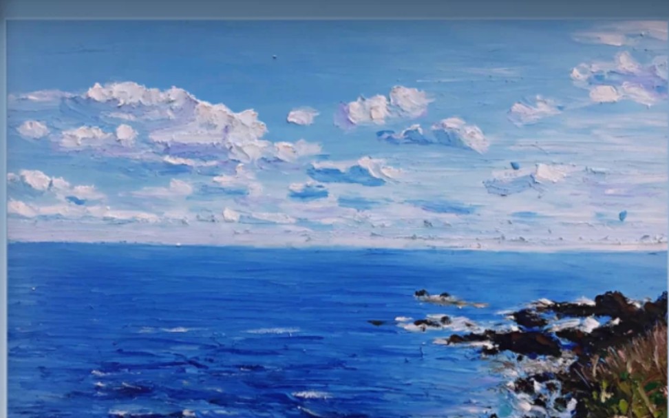 【油画棒教程】美丽蔚蓝的大海,大概就是这样吧!