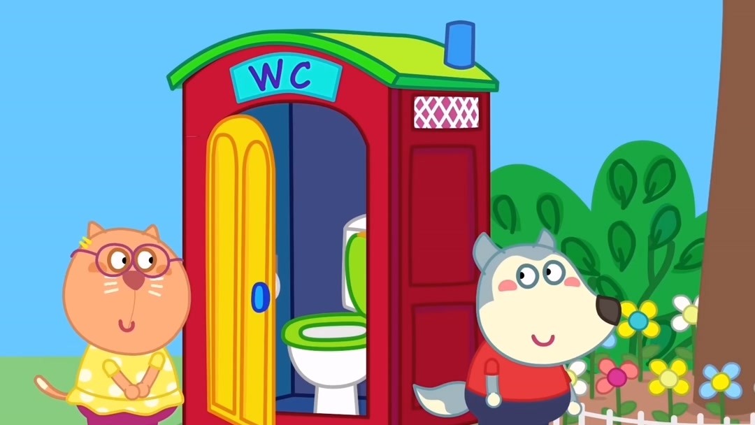 沃尔夫动画:在公园玩耍肚子痛,没有地方放可以上厕所怎么办啊
