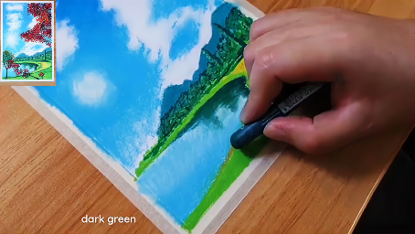 真没想到这样乱涂乱画,最后成了一副美丽的风景画。油画棒真好玩