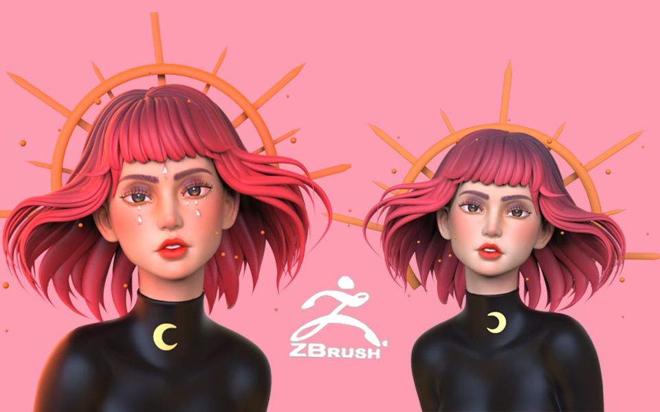【zbrush雕刻】这是你心中的月亮女神吗,女性角色发型装饰雕刻教程