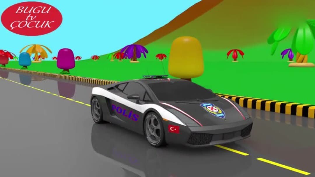 救护车、垃圾回收车、警车按照顺序停放,儿童英语动画片