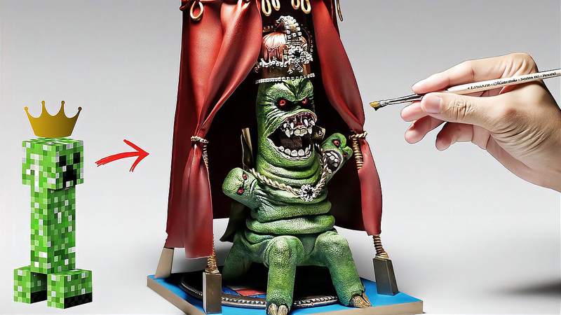 「模型技巧」如何制作一个我的世界的拟真爬行者国王的场景