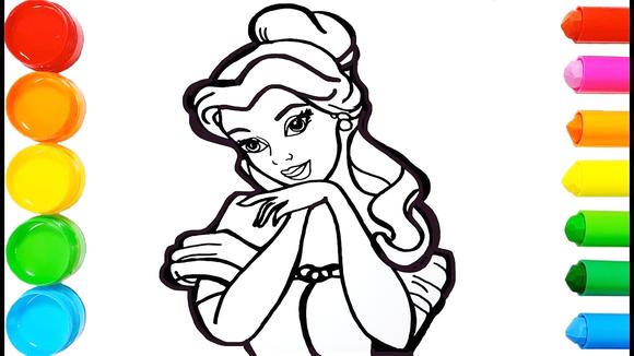 用简笔画画迪士尼贝儿公主并涂上颜色,非常简单小朋友也能学会