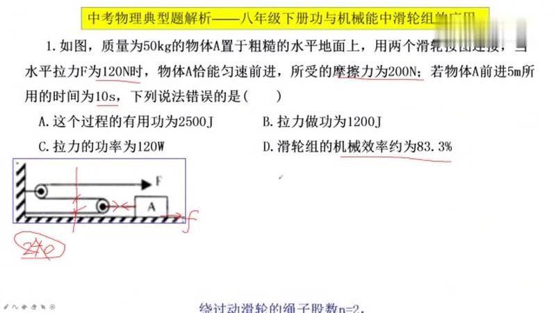中考物理经典例题解析—初二下册功与机械能滑轮组应用学浪计划