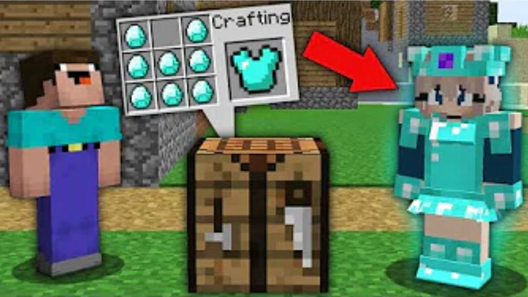 我的世界新手vs专业:新手制作的女孩钻石盔甲在工作台!