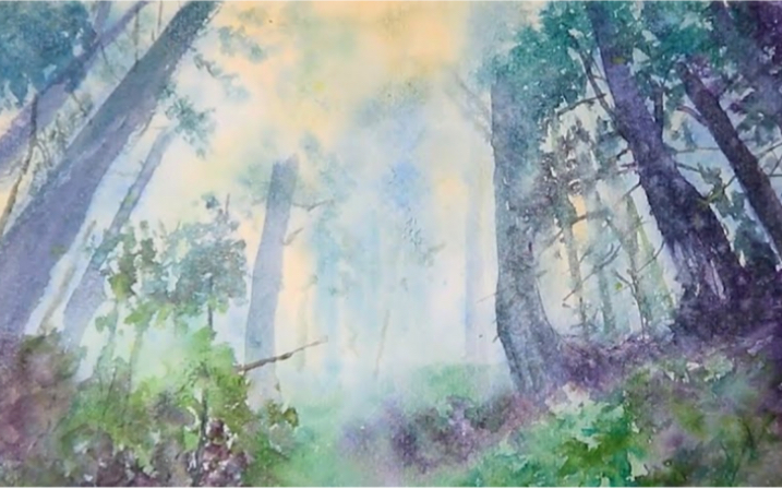 【水彩】暮光森林 湿画法