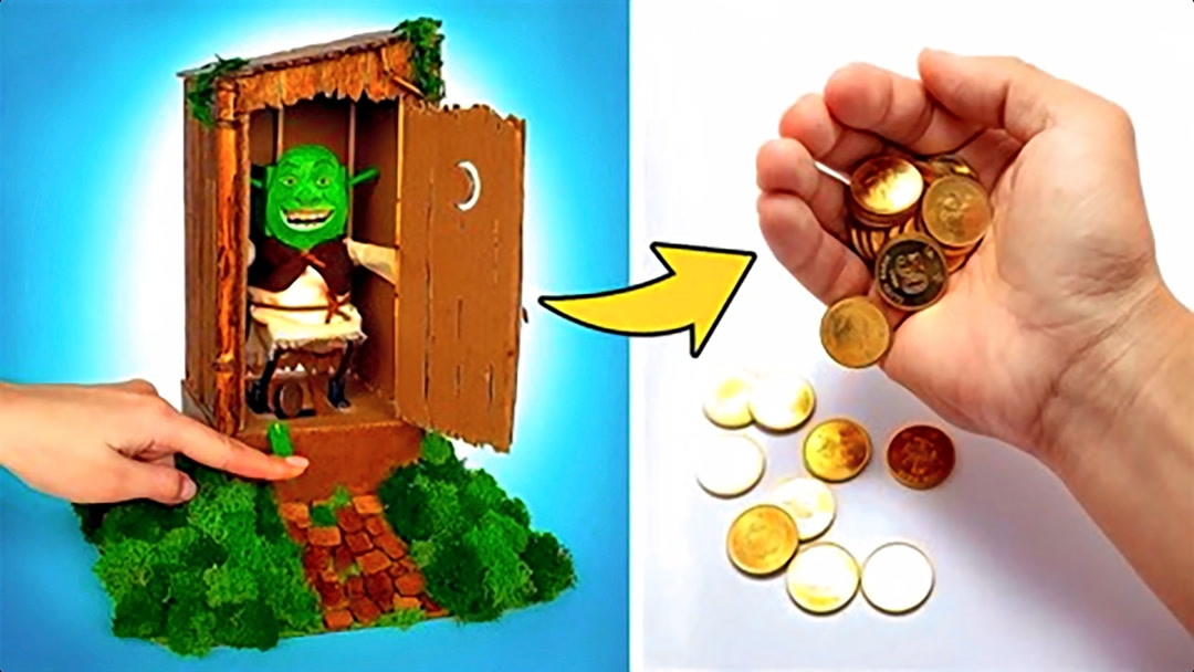 机灵山姆手工:苏要用纸板做出史瑞克怪物存钱筒,是秘密存钱筒!