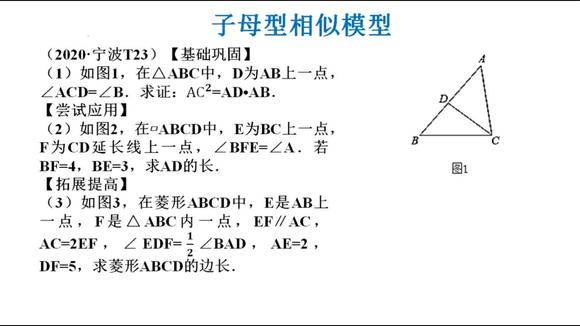 23、2020宁波中考数学T23,子母型相似,很多人掌握不好#学浪计划