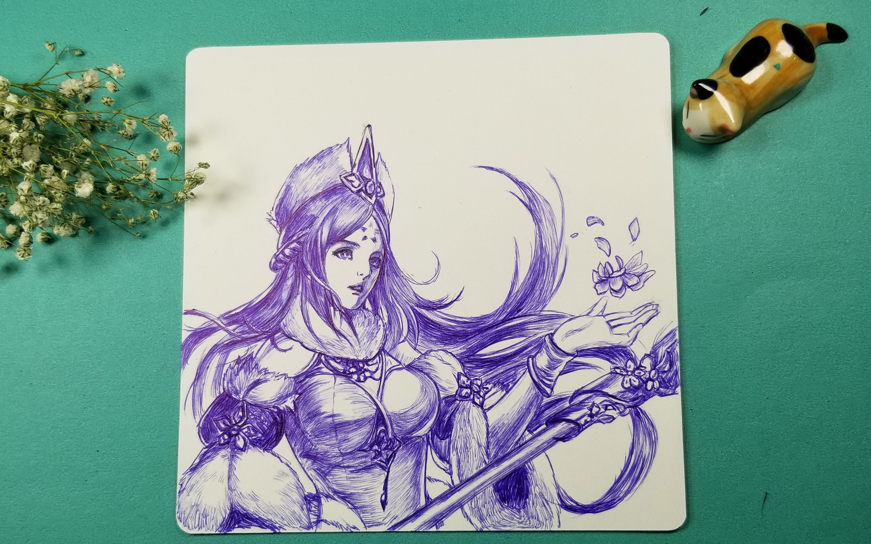 用文具店1元钱蓝油笔,画王者荣耀王昭君,这个英雄你喜欢 么