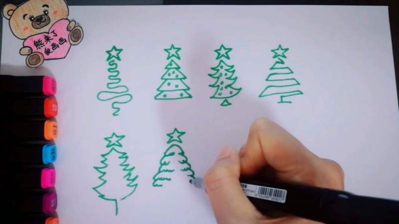 简笔画画圣诞树,卡通圣诞树,简单又好看手账本素材。