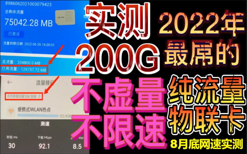 2022宝藏【物联卡】纯流量卡无限流量卡推荐 不虚流量永不限速不预...
