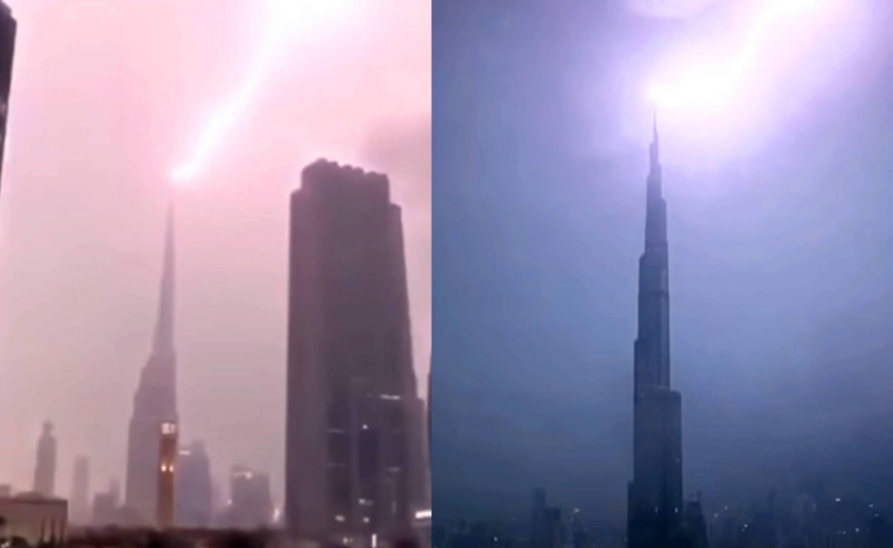 实拍:世界第一高楼迪拜哈利法塔遭雷击 整幢大楼成巨型避雷针