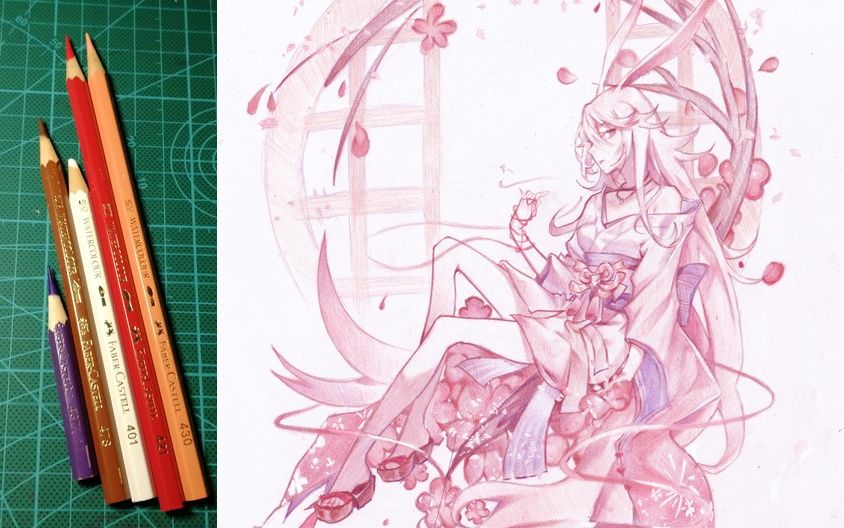 用好叠色,五只彩铅可以画八重樱#樱花樱花想见你#