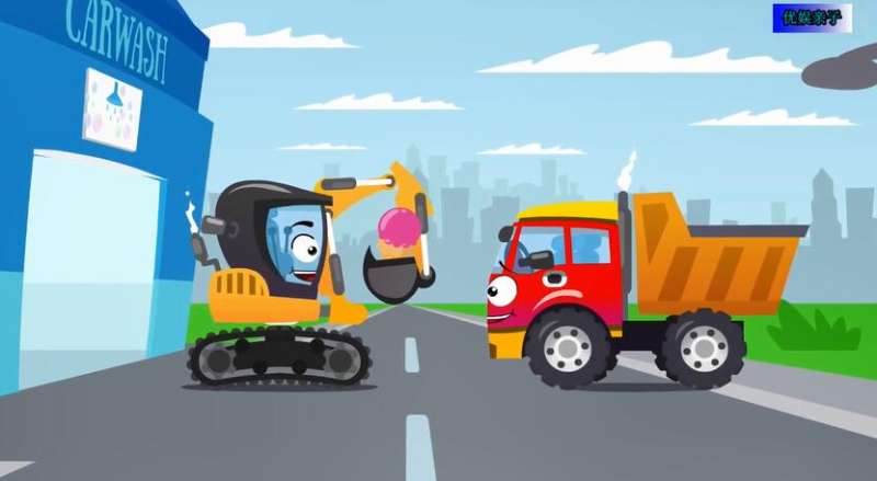 儿童挖掘机 新型建筑卡车卡通动画