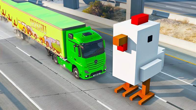 车祸模拟器游戏 设置小鸡减速模型车辆能否顺利通过?