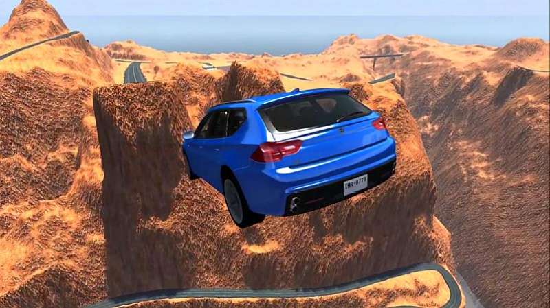 BeamNG:越野车开足马力飞跃超宽大峡谷,模拟真实车祸